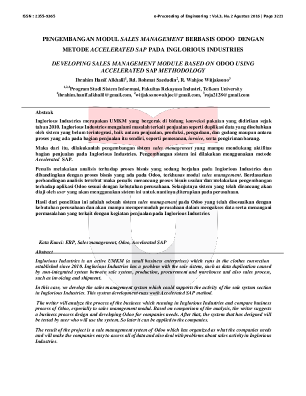 (PDF) Pengembangan Modul Sales Management Berbasis Odoo Dengan Metode Accelerated Sap Pada ...
