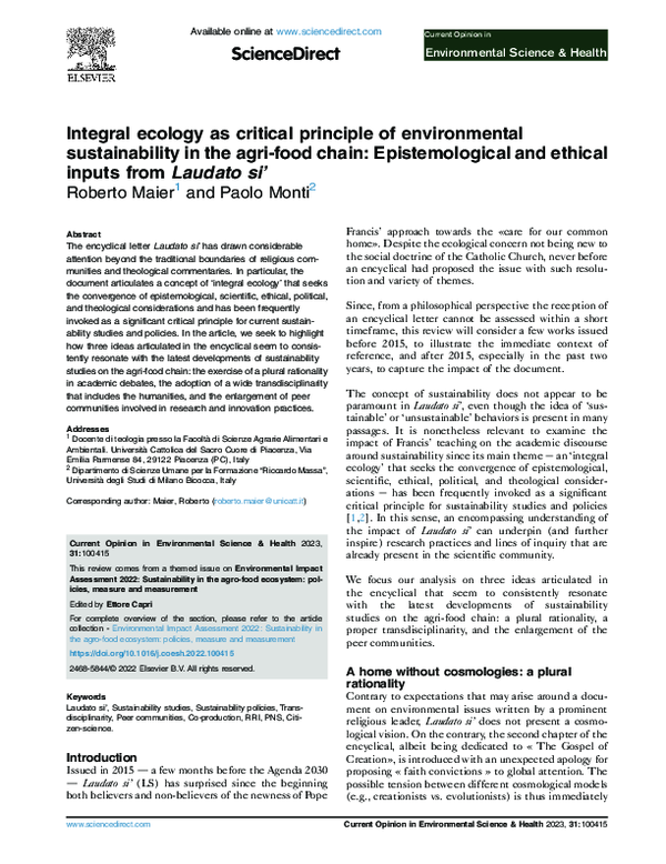 (PDF) Integral ecology as critical principle of environmental ...