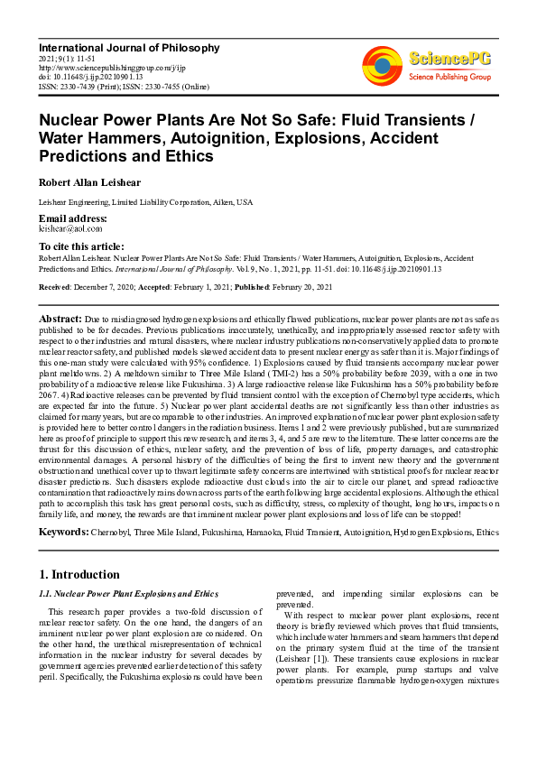 (PDF) Nuclear Power Plants Are Not So Safe: Fluid Transients / Water ...