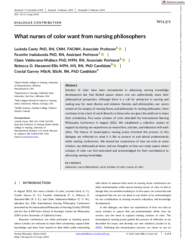 (PDF) What nurses of color want from nursing philosophers