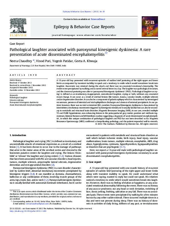 (PDF) Pathological laughter associated with paroxysmal kinesigenic ...
