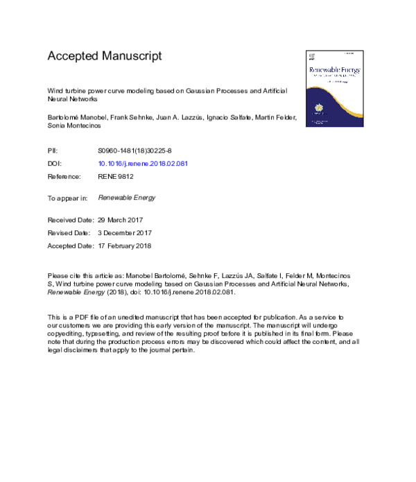(PDF) Wind turbine power curve modeling based on Gaussian Processes and Artificial Neural Networks