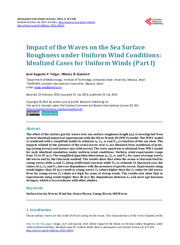 (PDF) Impact of the Waves on the Sea Surface Roughness under Uniform ...