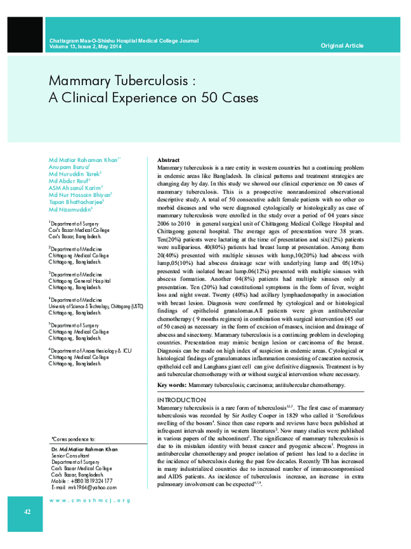 (PDF) Mammary Tuberculosis : A Clinical Experience on 50 Cases