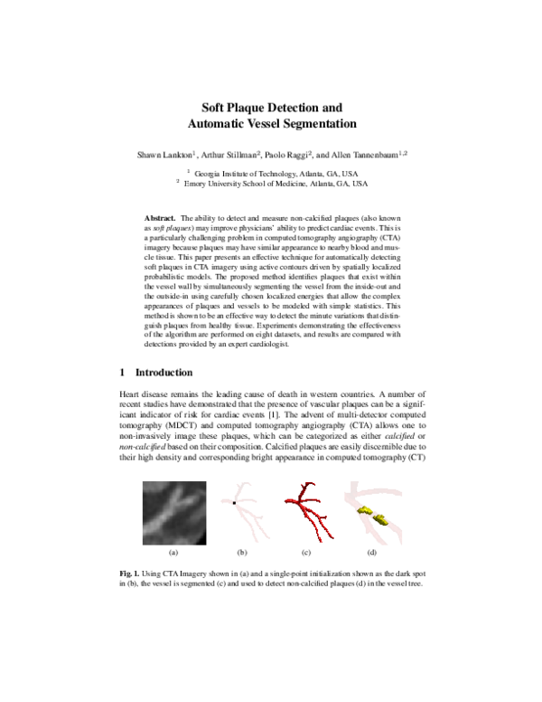 (PDF) Soft plaque detection and automatic vessel segmentation