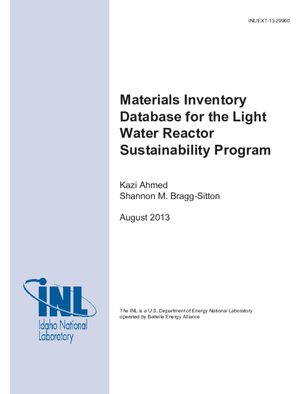 (PDF) Materials Inventory Database for the Light Water Reactor ...