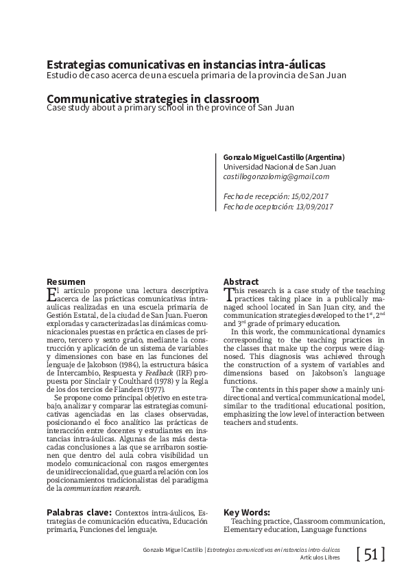 (PDF) Communicative strategies in classroom: Case study about a primary ...