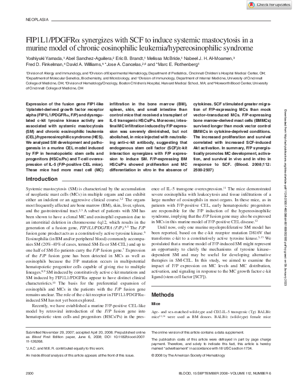 (PDF) FIP1L1/PDGFRα synergizes with SCF to induce systemic mastocytosis ...