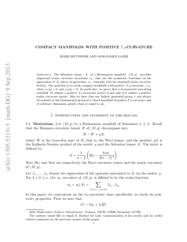 (PDF) Compact manifolds with positive Γ2-curvature