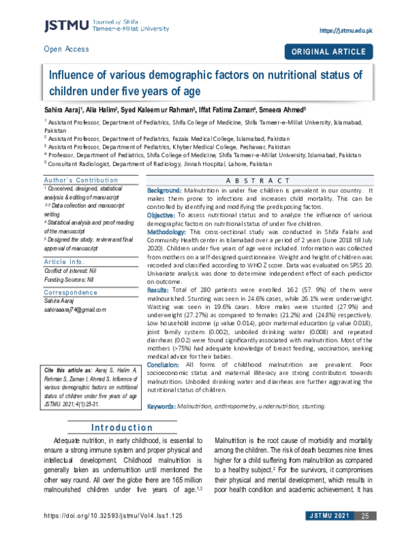 (PDF) Influence of various demographic factors on nutritional status of ...