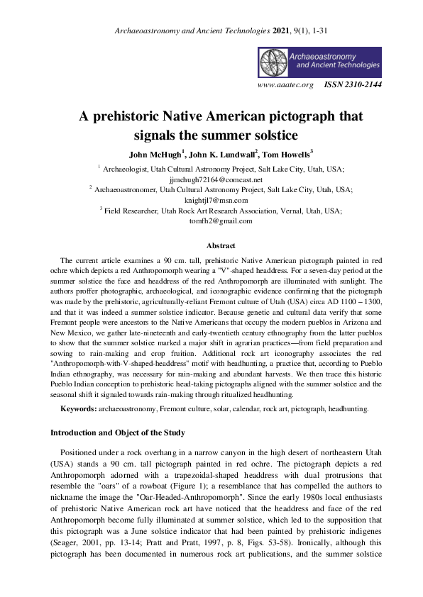 (PDF) A prehistoric Native American pictograph that signals the summer ...