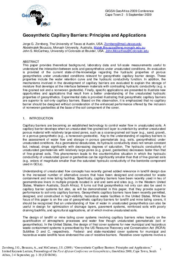 (PDF) Geosynthetic capillary barriers: principles and applications