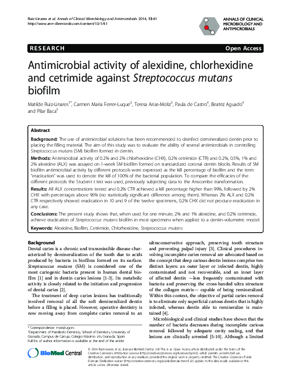 (PDF) Antimicrobial activity of alexidine, chlorhexidine and cetrimide against Streptococcus ...