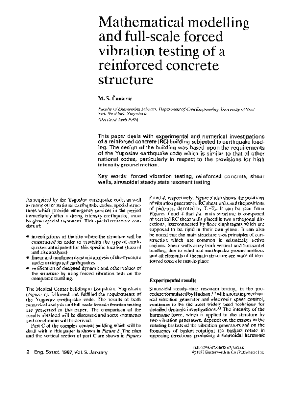 Pdf Mathematical Modelling And Full Scale Forced Vibration Testing Of A Reinforced Concrete