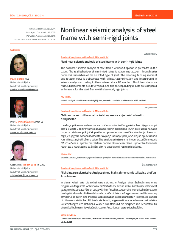(PDF) Nonlinear seismic analysis of steel frame with semi-rigid joints
