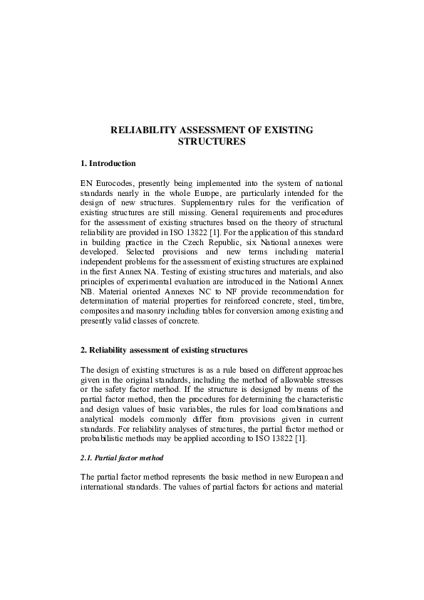 Pdf Reliability Assessment Of Existing Structures