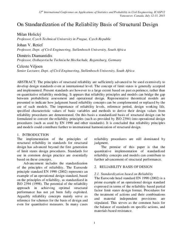 (PDF) On standardization of the reliability basis of structural design