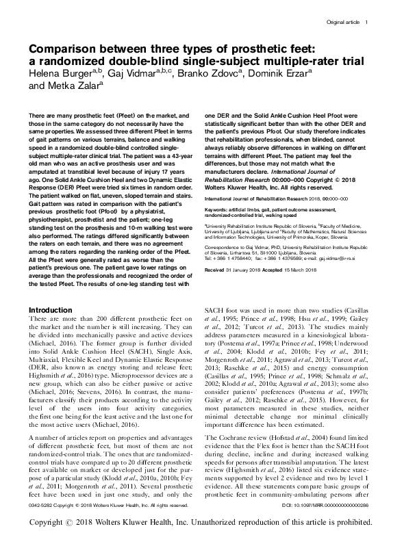 (PDF) Comparison between three types of prosthetic feet