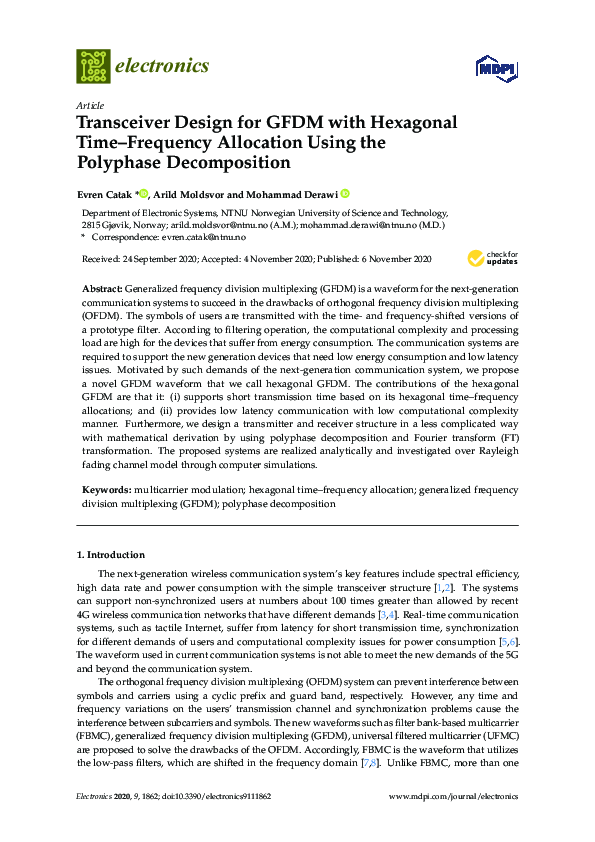 (PDF) Transceiver Design for GFDM with Hexagonal Time–Frequency Allocation Using the Polyphase ...