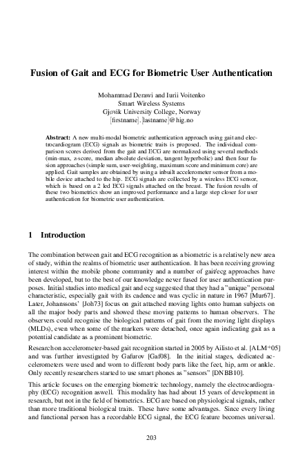 (PDF) Fusion of Gait and ECG for Biometric User Authentication