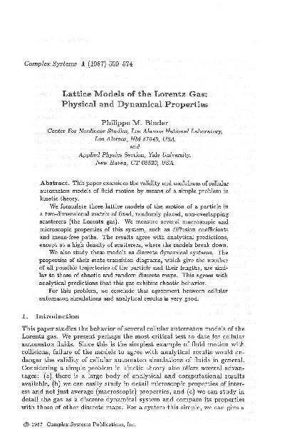 (PDF) Lattice Models of the Lorentz Gas: Physical and Dynamical Properties