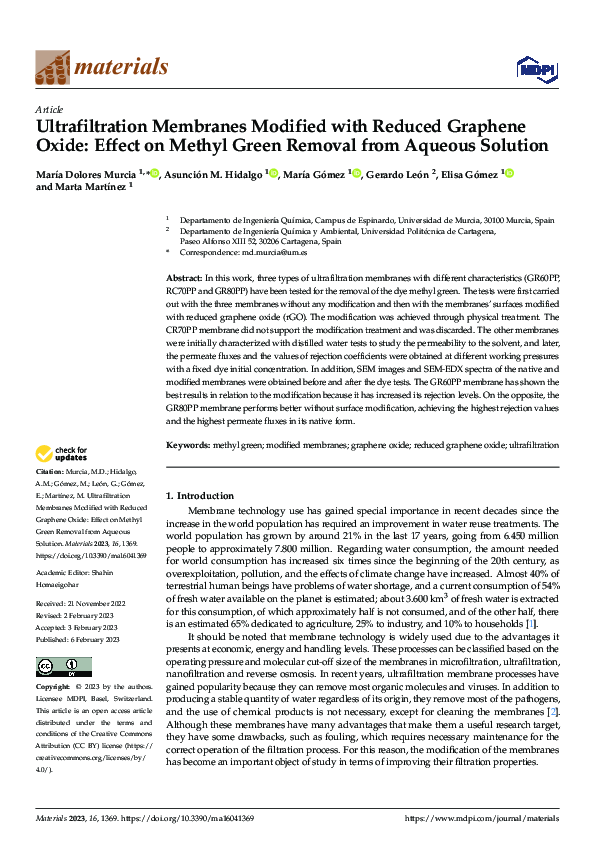 (PDF) Ultrafiltration Membranes Modified with Reduced Graphene Oxide ...