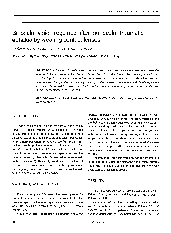 (PDF) Binocular Vision Regained after Monocular Traumatic Aphakia by ...