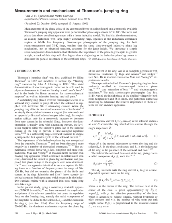 (PDF) Measurements and mechanisms of Thomson’s jumping ring
