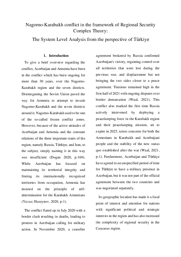 (PDF) Nagorno-Karabakh conflict in the framework of Regional Security ...