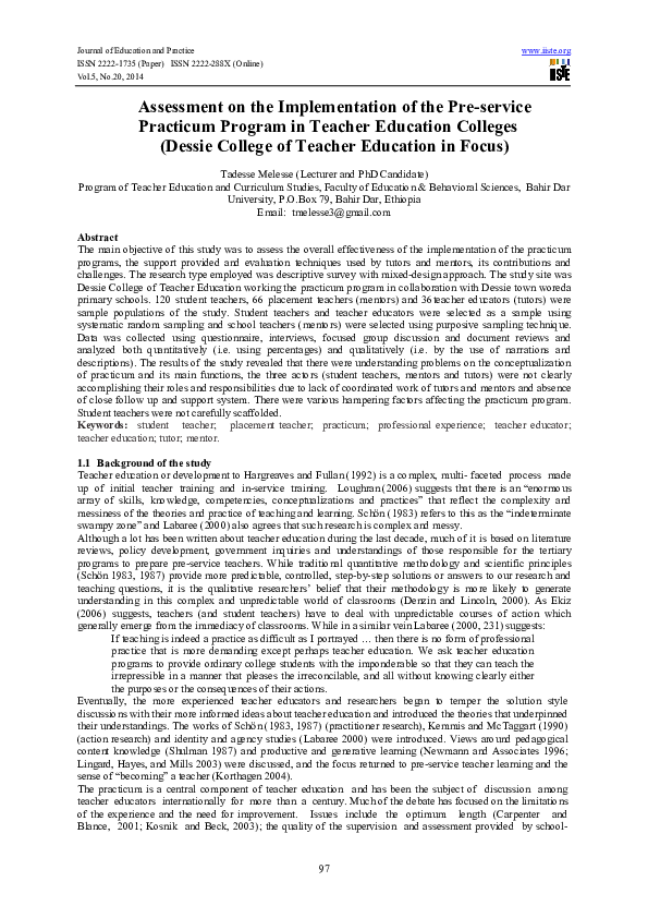 (PDF) Assessment on the Implementation of the Pre-service Practicum ...