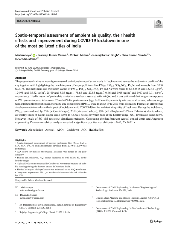 (PDF) Spatio-temporal assessment of ambient air quality, their health effects and improvement ...