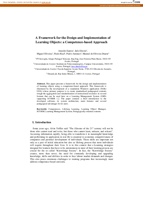 (PDF) A Framework for the Design and Implementation of Learning Objects: a Competence-Based Approach