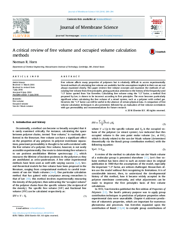 (PDF) A critical review of free volume and occupied volume calculation ...