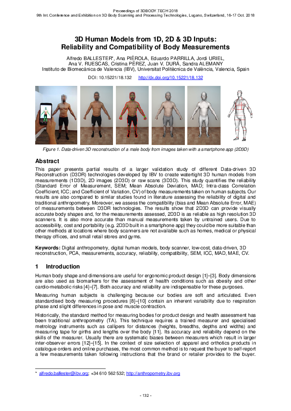 Pdf 3d Human Models From 1d 2d And 3d Inputs Reliability And Compatibility Of Body