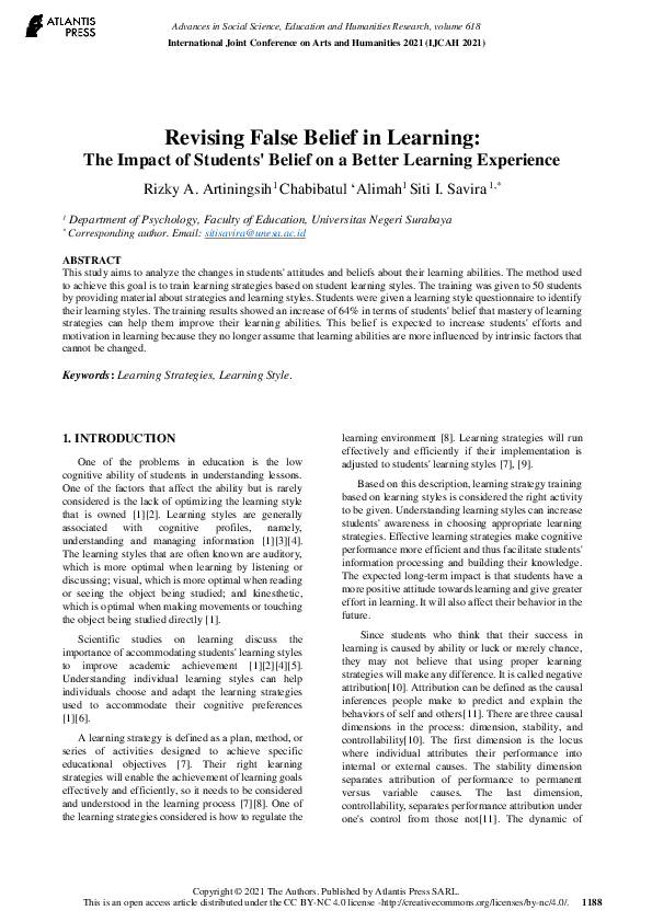 (PDF) Revising False Belief in Learning: The Impact of Students' Belief ...