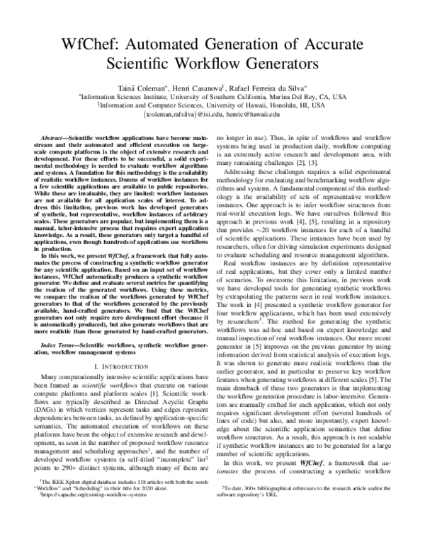 (PDF) WfChef: Automated Generation of Accurate Scientific Workflow ...