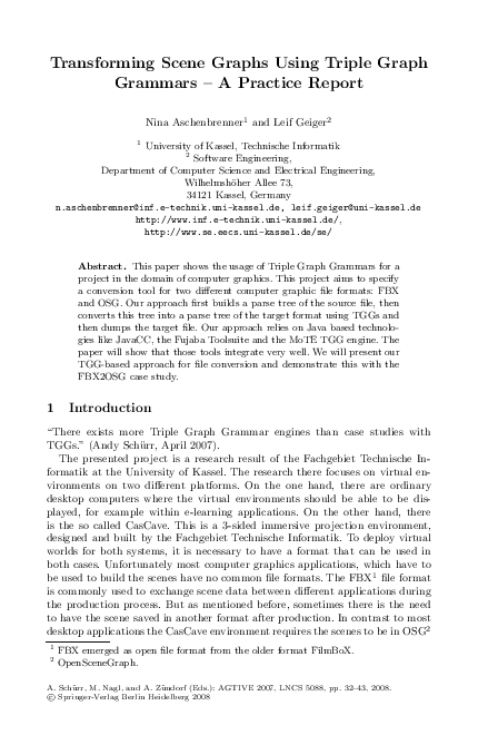 Pdf Transforming Scene Graphs Using Triple Graph Grammars A Practice Report