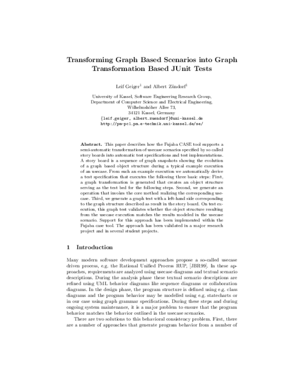 Pdf Transforming Graph Based Scenarios Into Graph Transformation Based Junit Tests