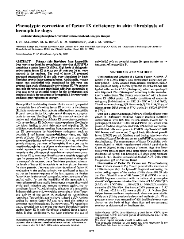 (PDF) Phenotypic correction of factor IX deficiency in skin fibroblasts ...