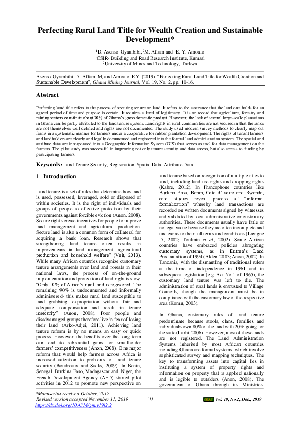 (PDF) Perfecting Rural Land Title for Wealth Creation and Sustainable ...