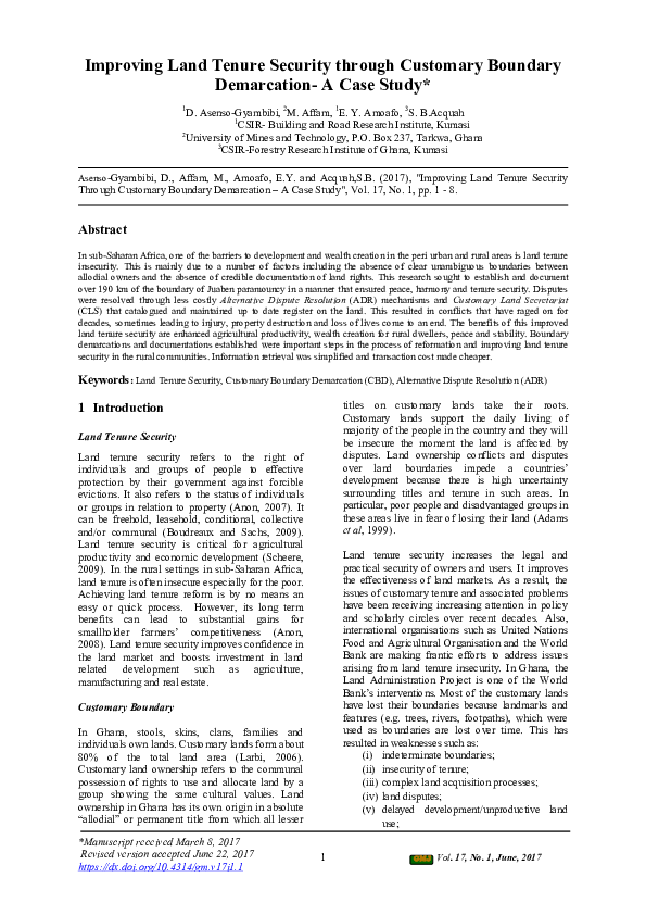 (PDF) Improving Land Tenure Security through Customary Boundary ...