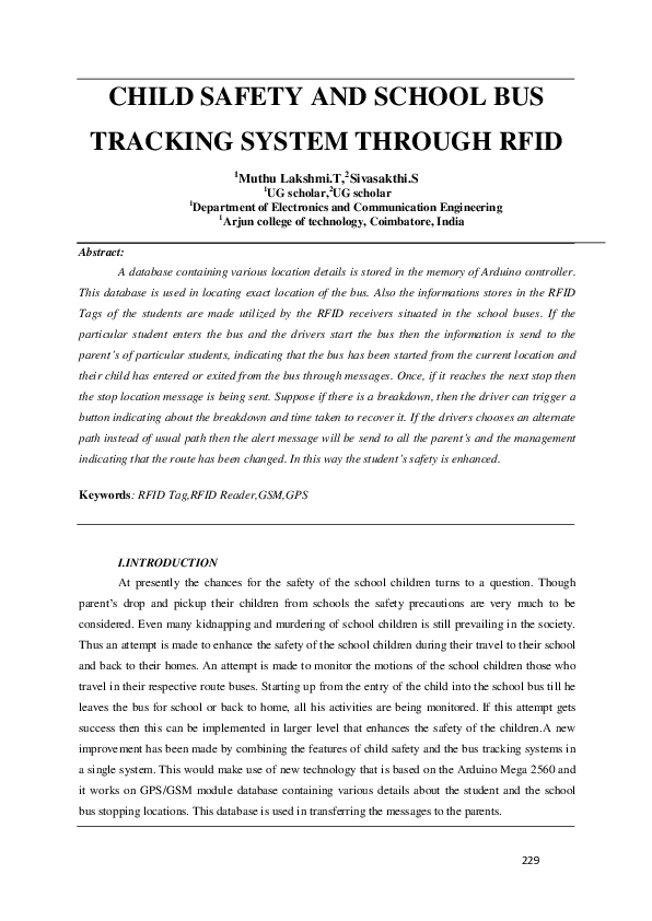 (PDF) Child Safety and School Bus Tracking System Through Rfid