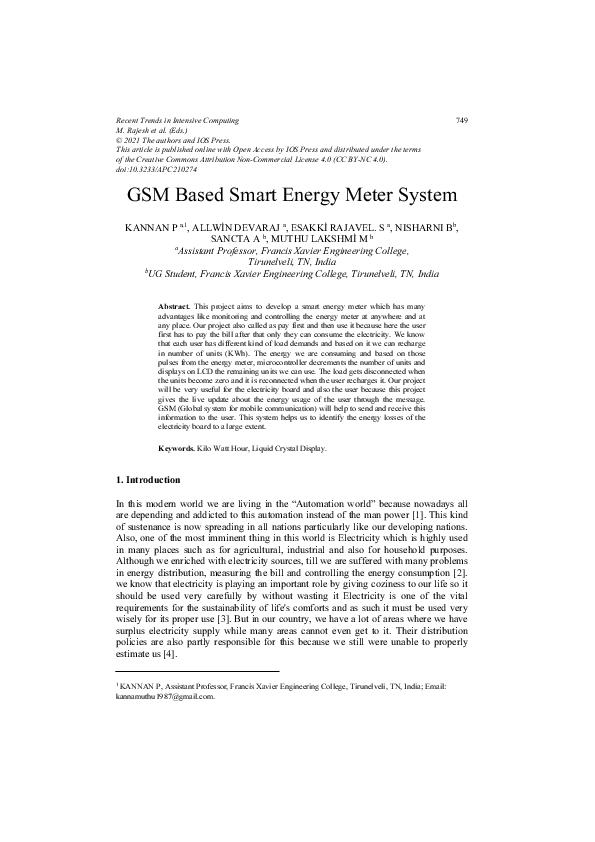 (PDF) GSM Based Smart Energy Meter System