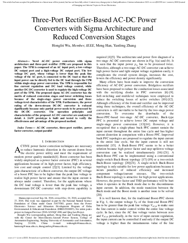 (PDF) Three-Port Rectifier-Based AC–DC Power Converters With Sigma Architecture and Reduced ...