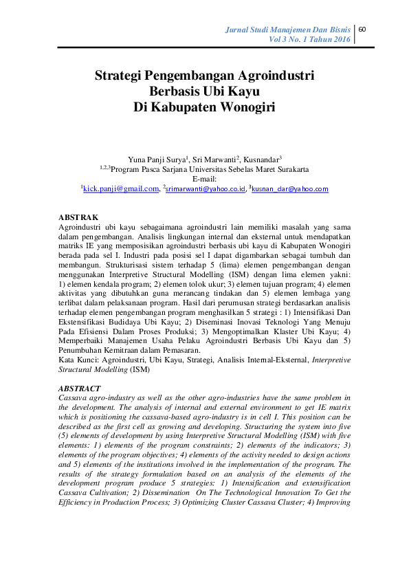 (PDF) strategies: 1) Intensification and extensification Cassava Cultivation; 2) Dissemination ...