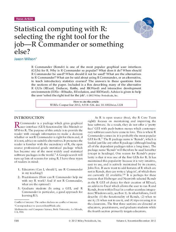 Pdf Statistical Computing With R Selecting The Right Tool For The