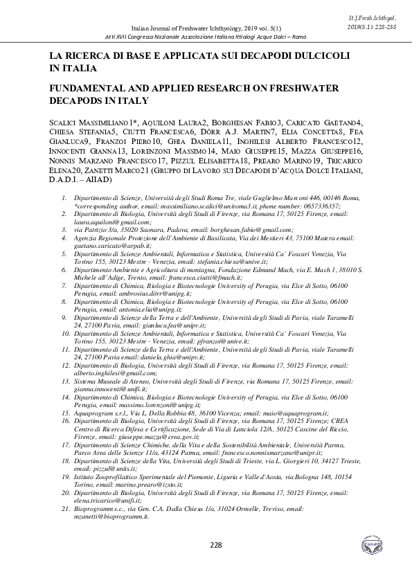 (PDF) La ricerca di base e applicata sui Decapodi dulcicoli in Italia ...