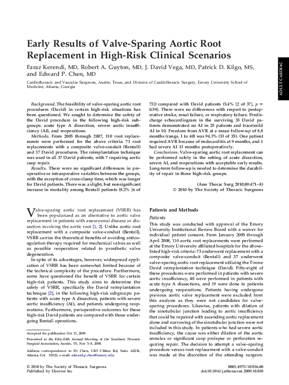 (PDF) Early Results of Valve-Sparing Aortic Root Replacement in High ...