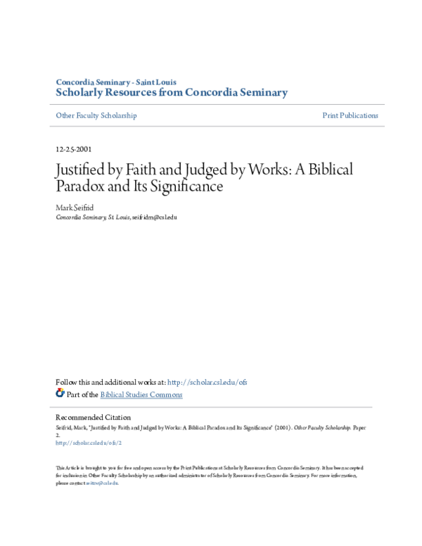 (PDF) Justified by faith and Judged by Works: A Biblical Paradox and ...