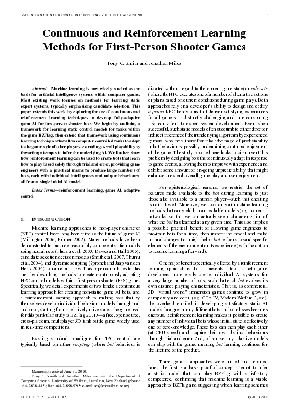 (PDF) Continuous and Reinforcement Learning Methods for First-Person ...